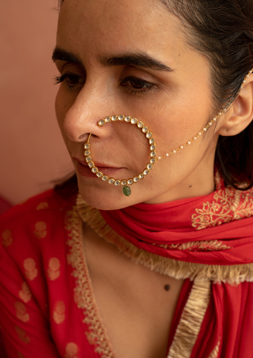 Classic Rewa Emerald Nath (Clip-On) – Vamika Silver, Jaipur