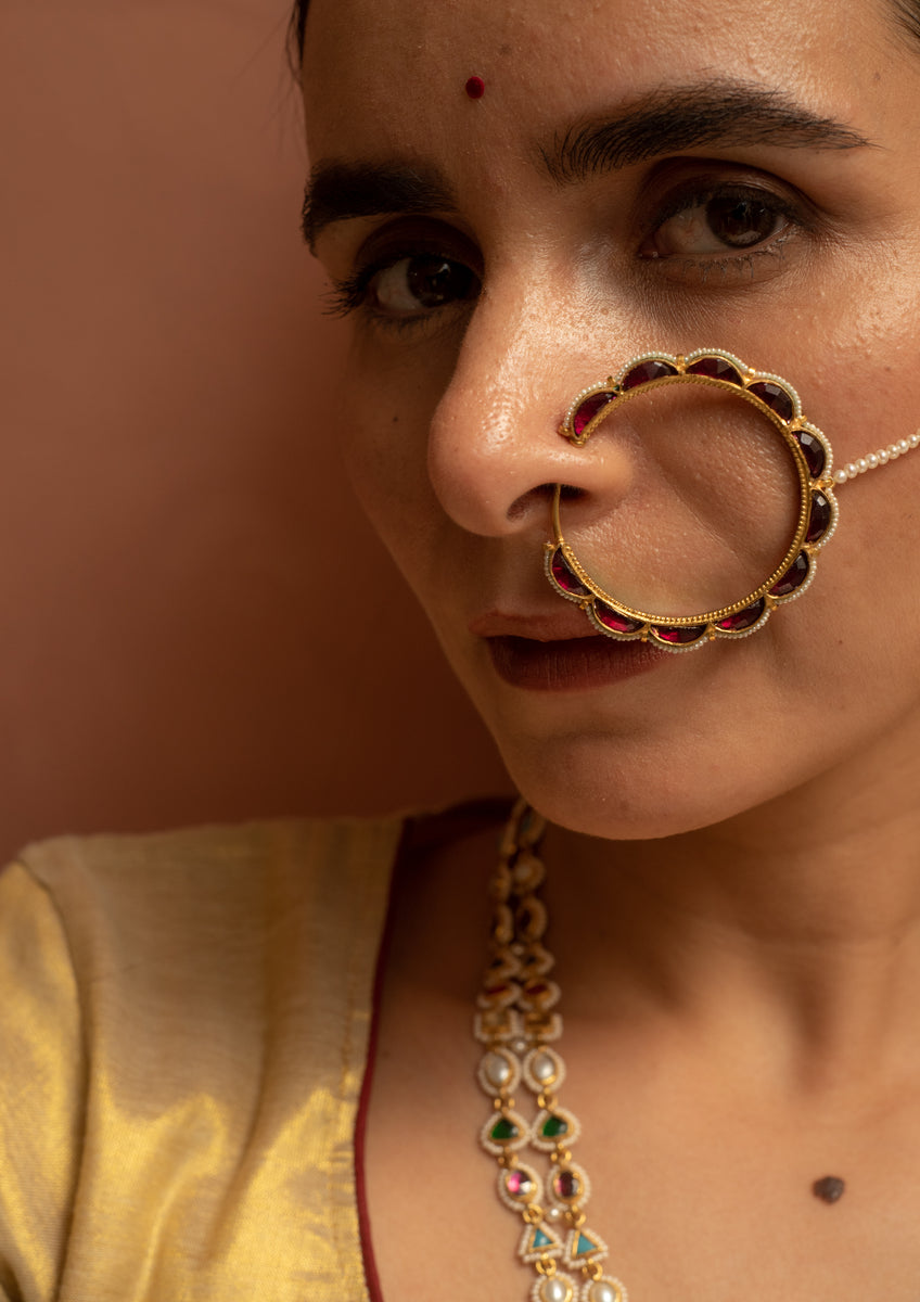 Gulabi Nagri Nath with Pearl Chain (Clip-On) – Vamika Silver, Jaipur