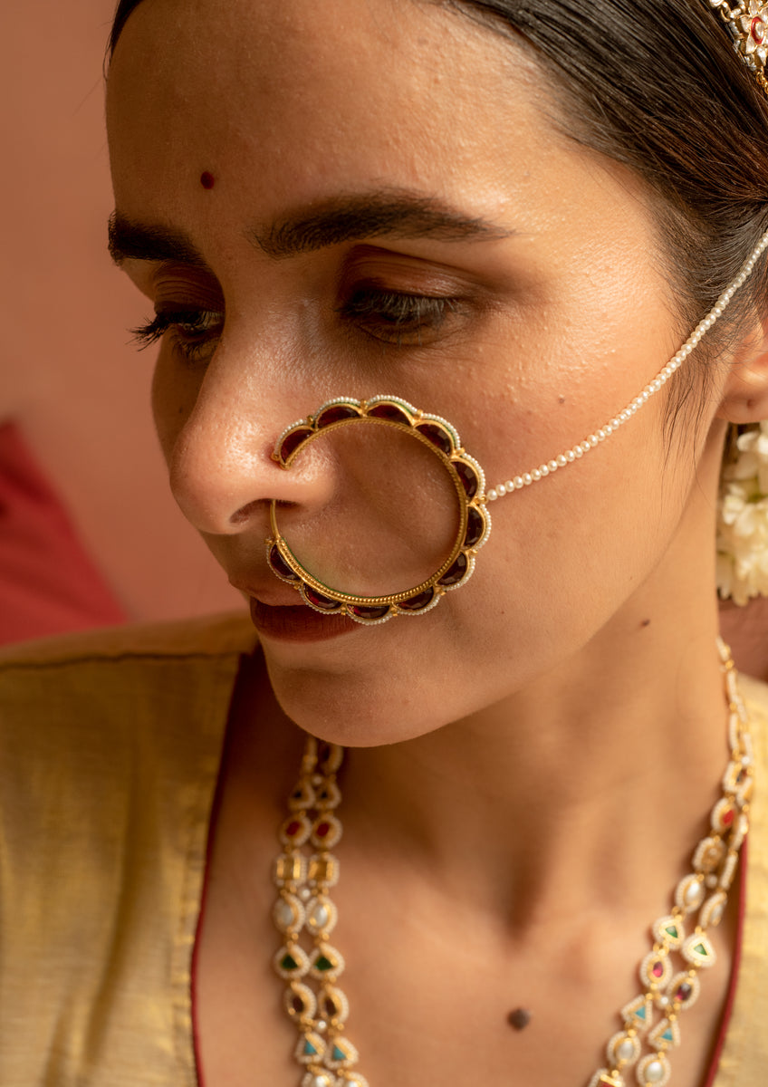 Gulabi Nagri Nath with Pearl Chain (Clip-On) – Vamika Silver, Jaipur